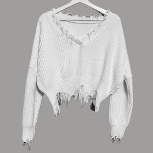 SHEIN | Tops | Shein White Ripped Sweater | Poshmark